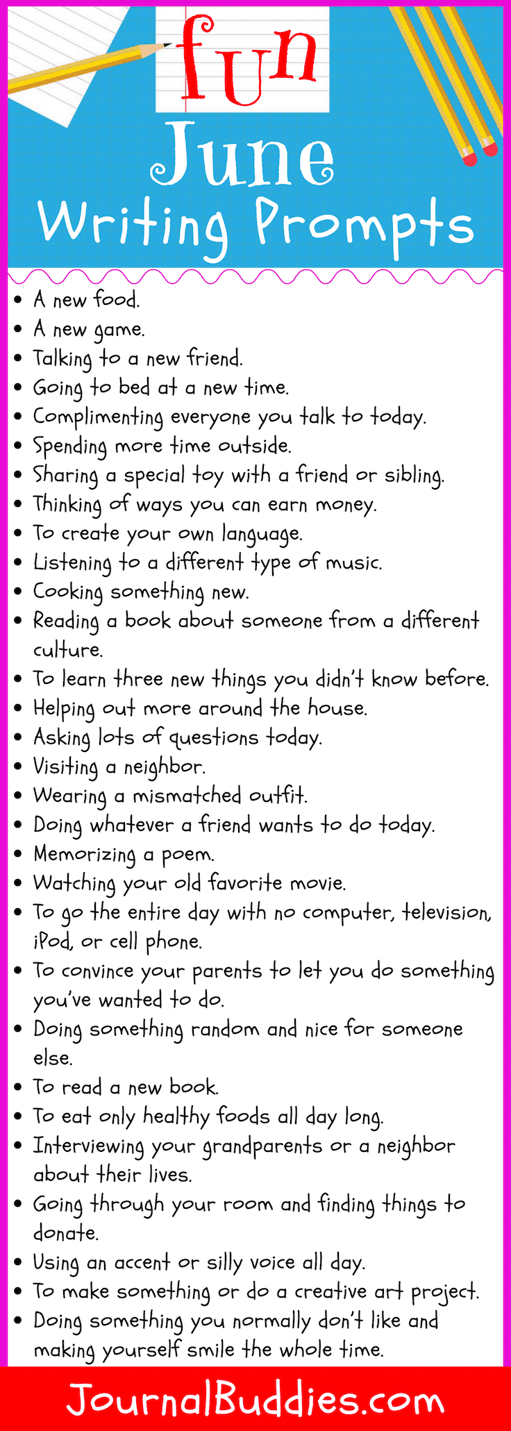 June Writing Prompts 30 Fun Writing Ideas JournalBuddies