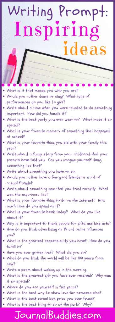 Inspirational Writing Prompts (30 Ideas!) » JournalBuddies.com