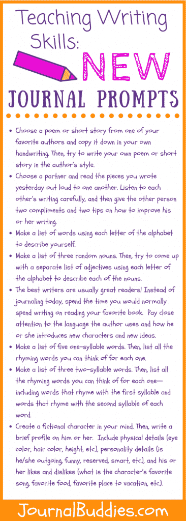 Teach Writing Skills: 30 Fun Journal Prompts » JournalBuddies.com
