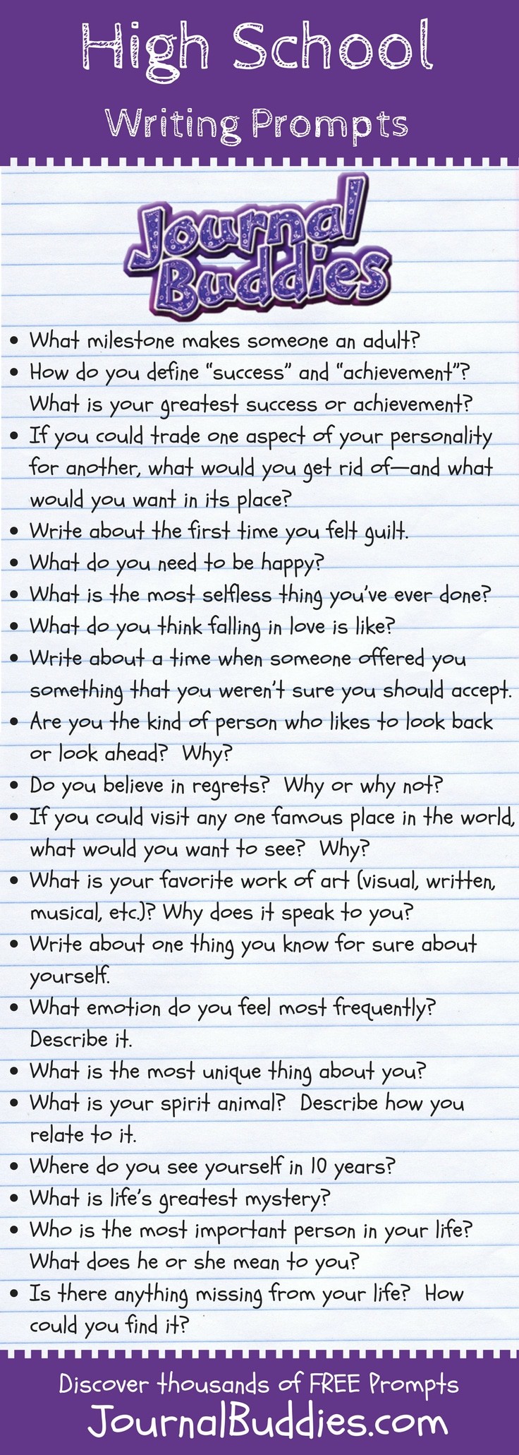  Journal Prompts For High School Students Personal Response Journal 