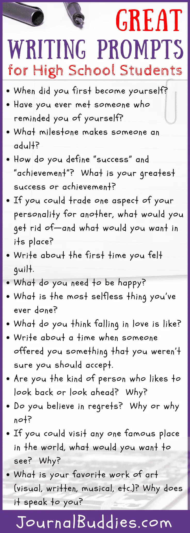 Journal Writing Ideas for High School Students