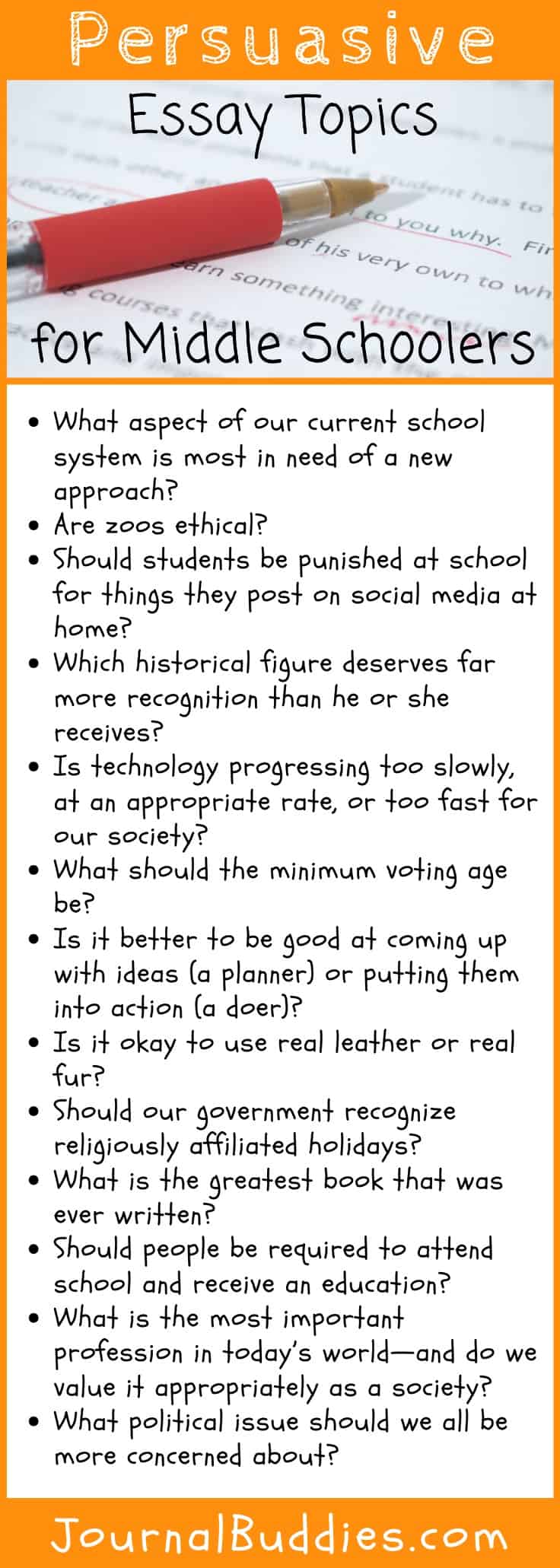 Middle School Topics For Persuasive Essay Writing