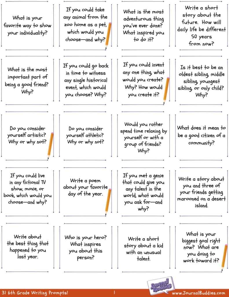 6th Grade Writing Prompts Worksheets