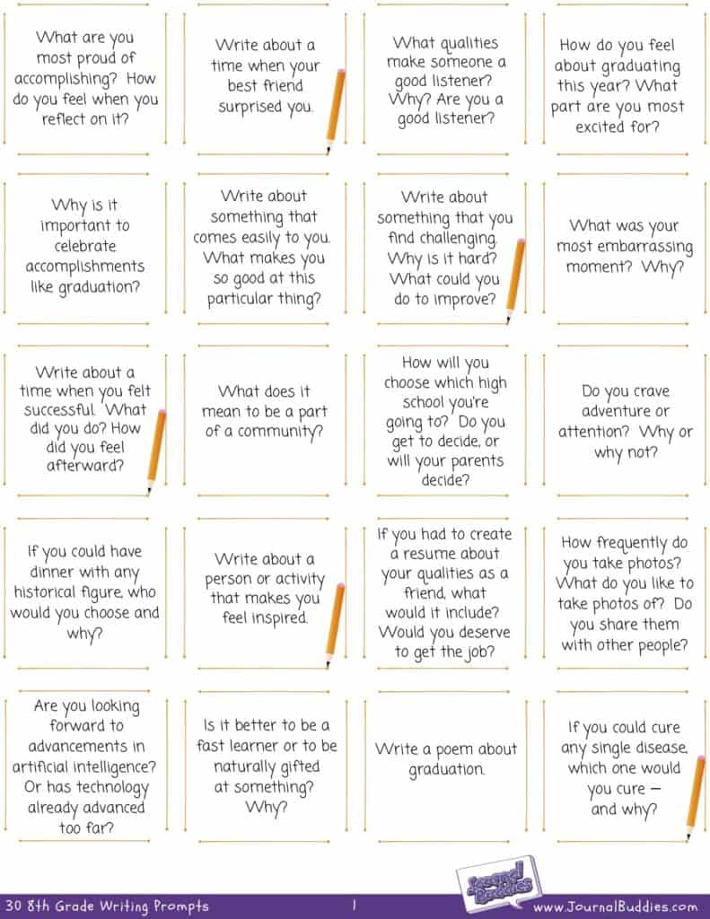Grade 8 Printable Prompts