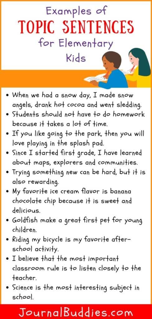 30 Examples of Topic Sentences (by grade level) » JournalBuddies.com