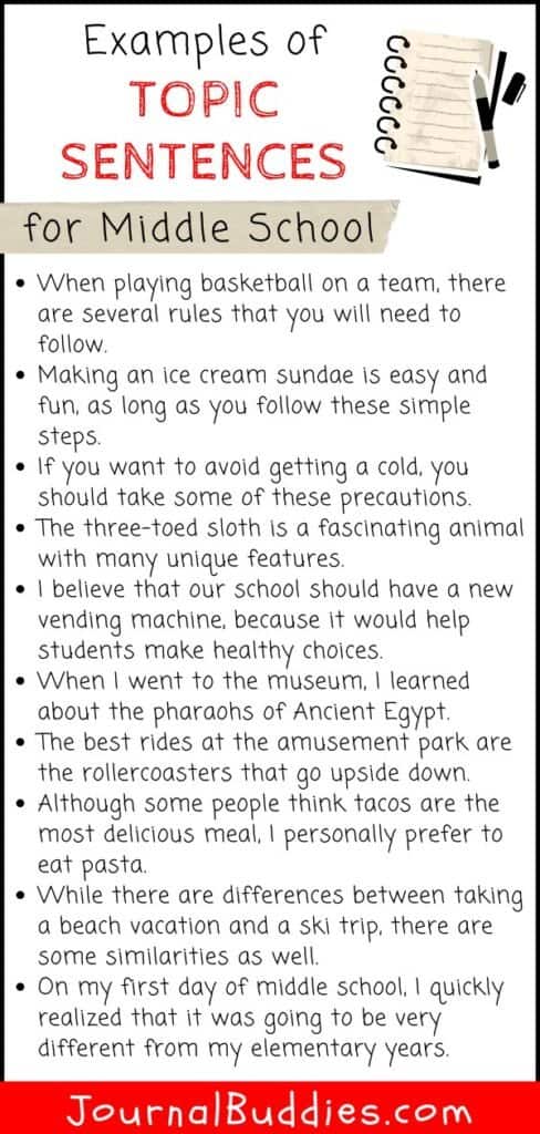 30 Examples of Topic Sentences (by grade level) » JournalBuddies.com