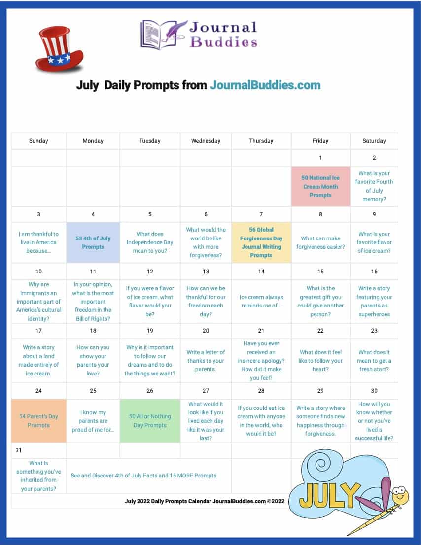 Free Monthly Journal Prompts 2023 » JournalBuddies.com