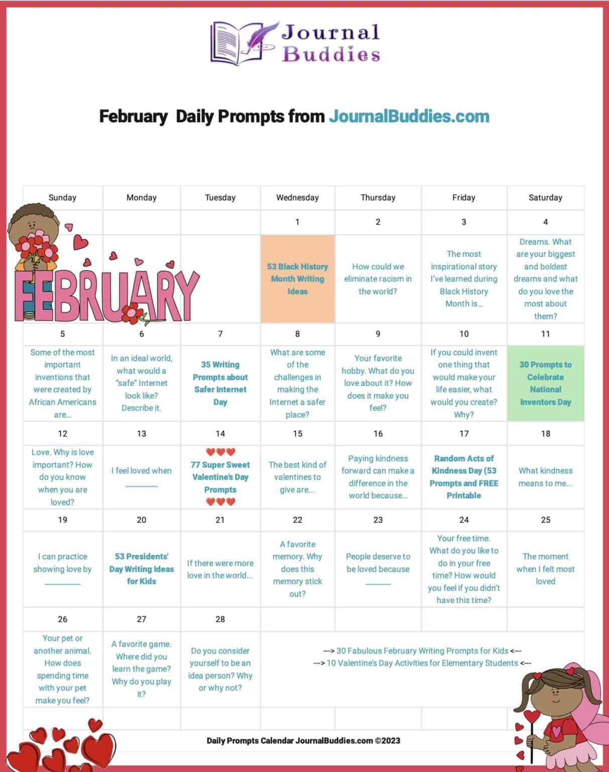 Free Monthly Journal Prompts 2023 » JournalBuddies.com