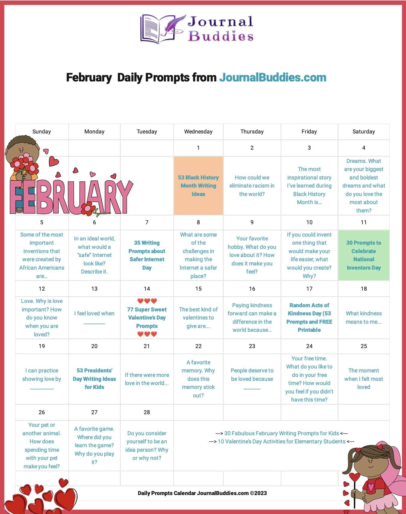 Free Monthly Journal Prompts 2023 » JournalBuddies.com